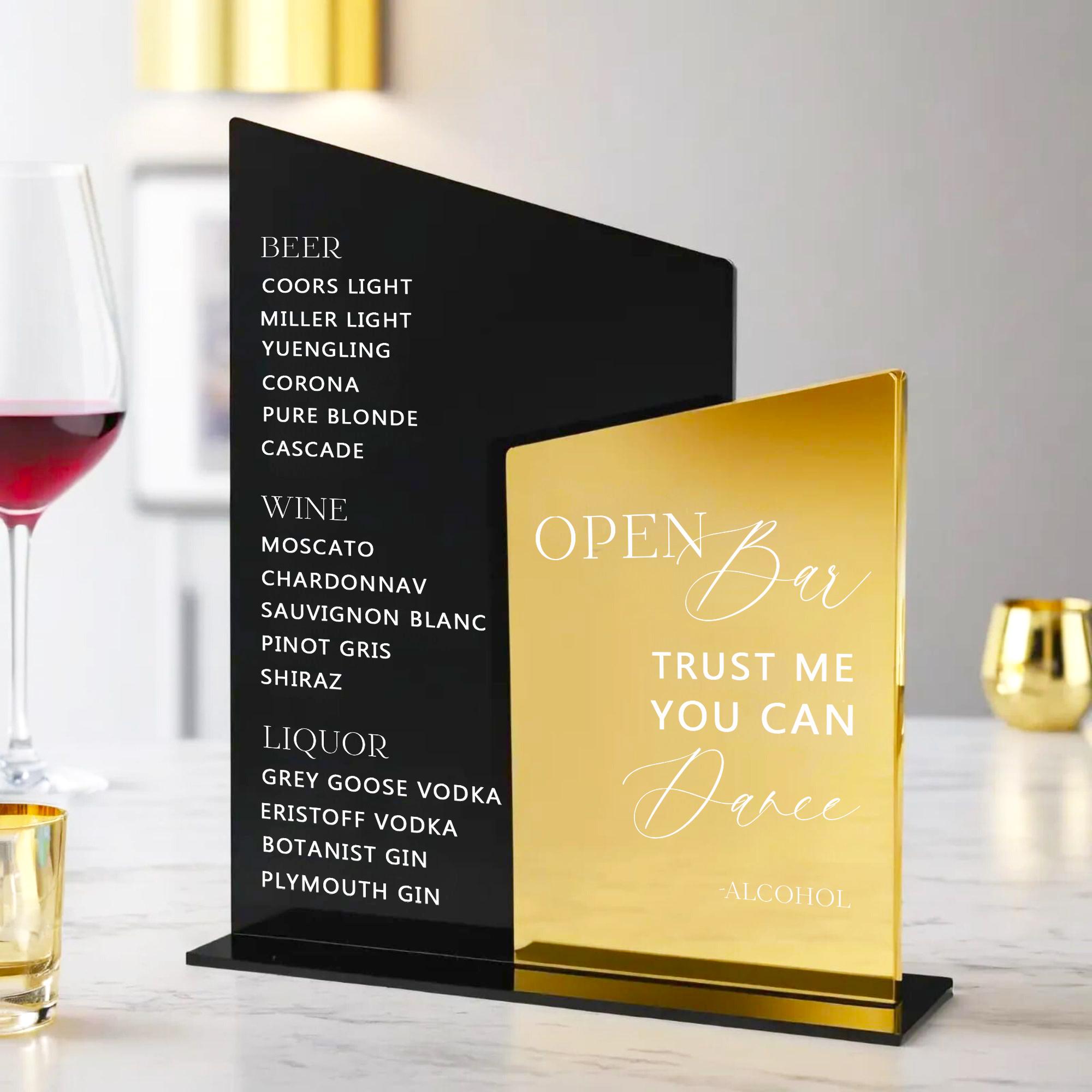 Black and Gold Mirror Bar Menu, Open Bar Wedding Sign, Wedding Bar Sign ...