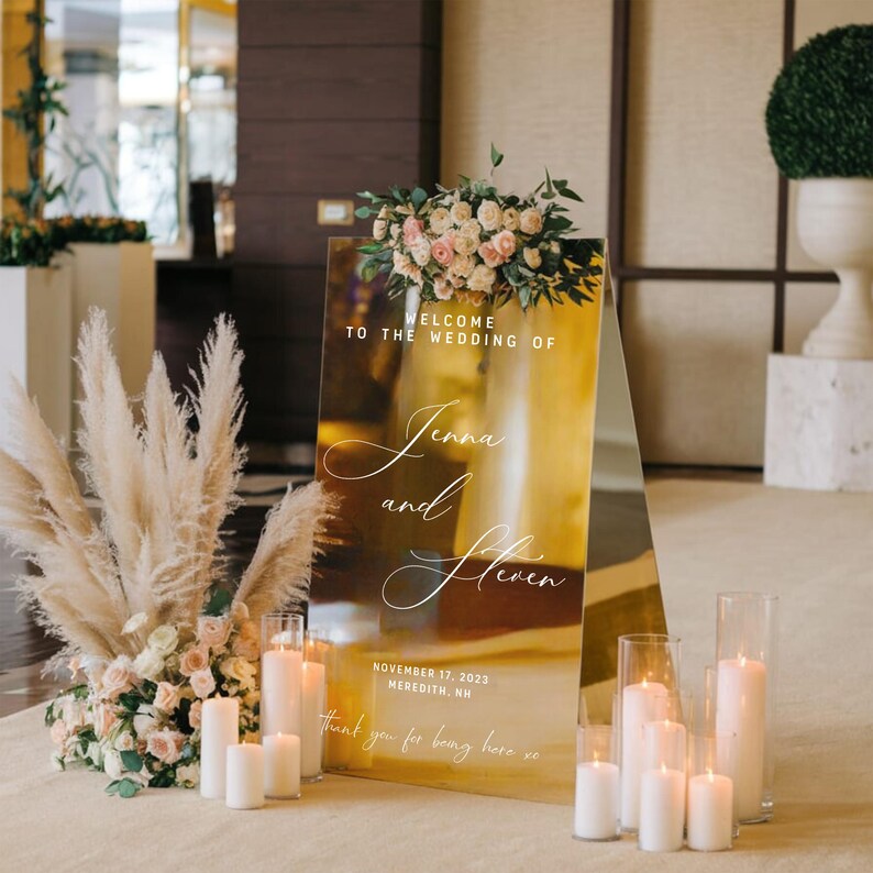 Gold Mirror Wedding Sign Personalized Welcome Sign Mirror Wedding ...