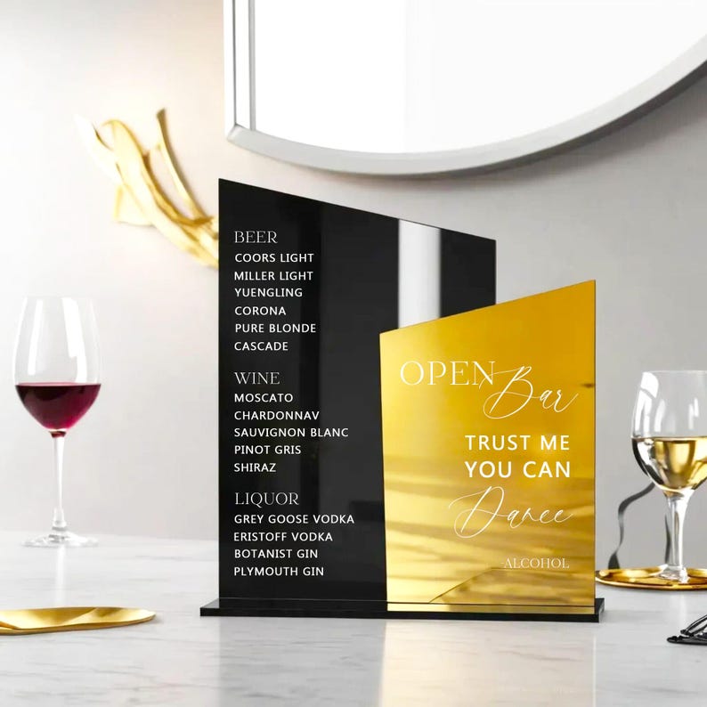 Black and Gold Mirror Bar Menu, Open Bar Wedding Sign, Wedding Bar Sign ...