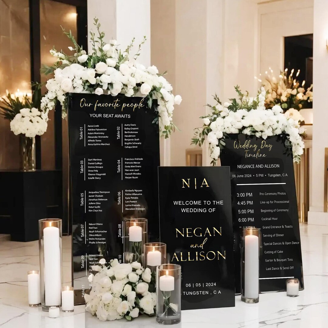 Wedding Black Signs Bundle - Set of 3 - Black Acrylic Wedding Signs ...