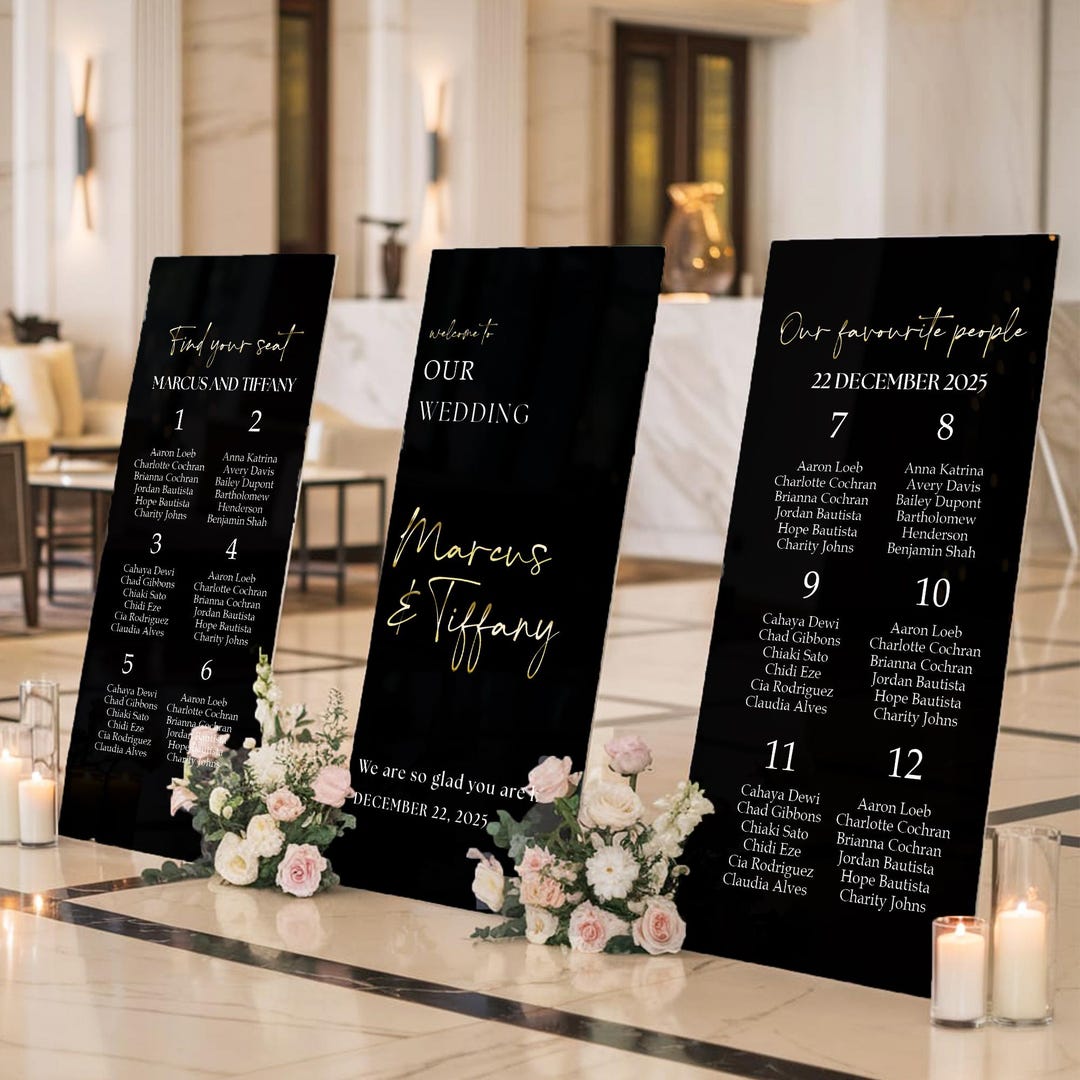 Wedding Signs Bundle - Black Seating Chart - Set of Three - Acrylic ...