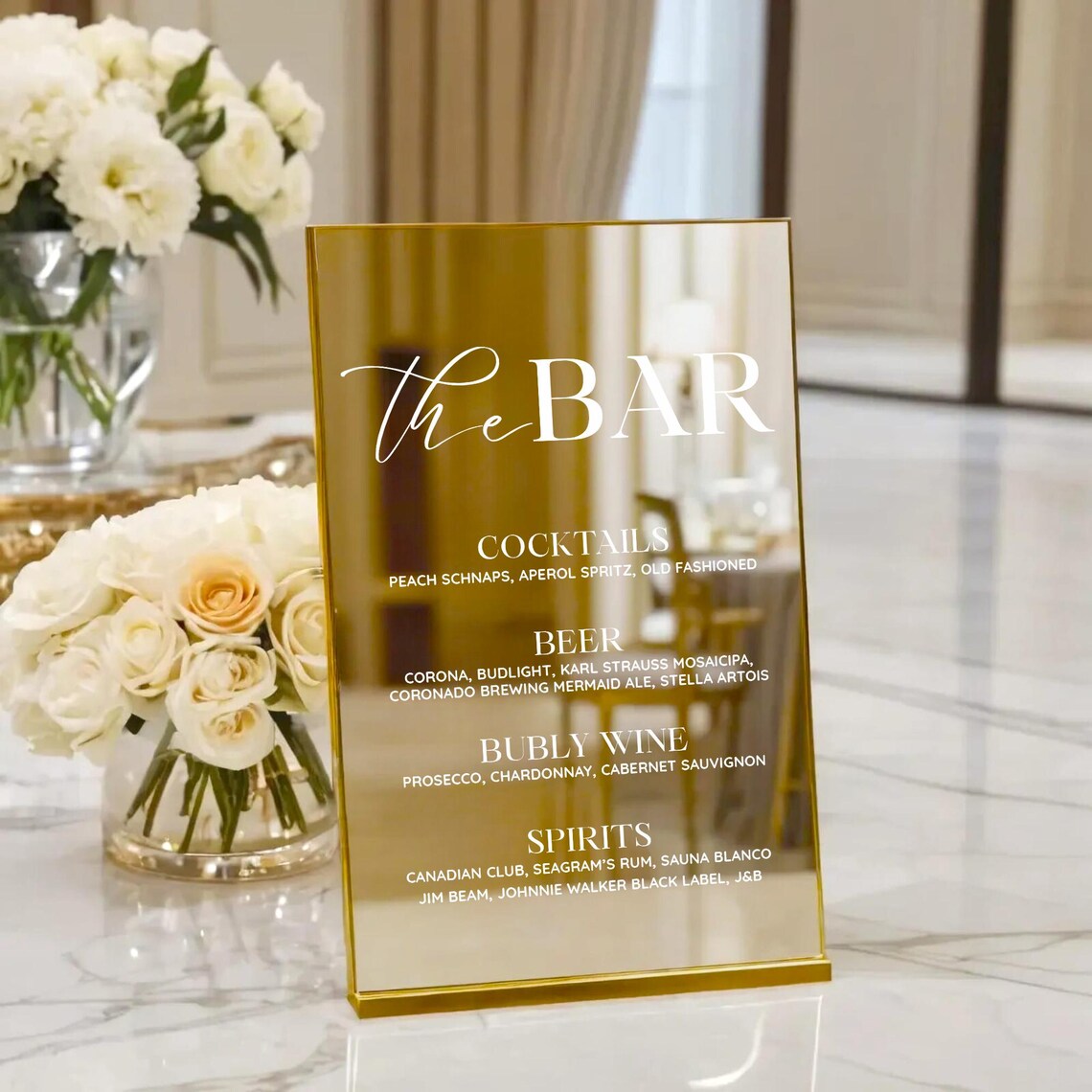 Gold Mirror Bar Sign - Wedding Bar Menu - Signature Cocktails - Bar ...