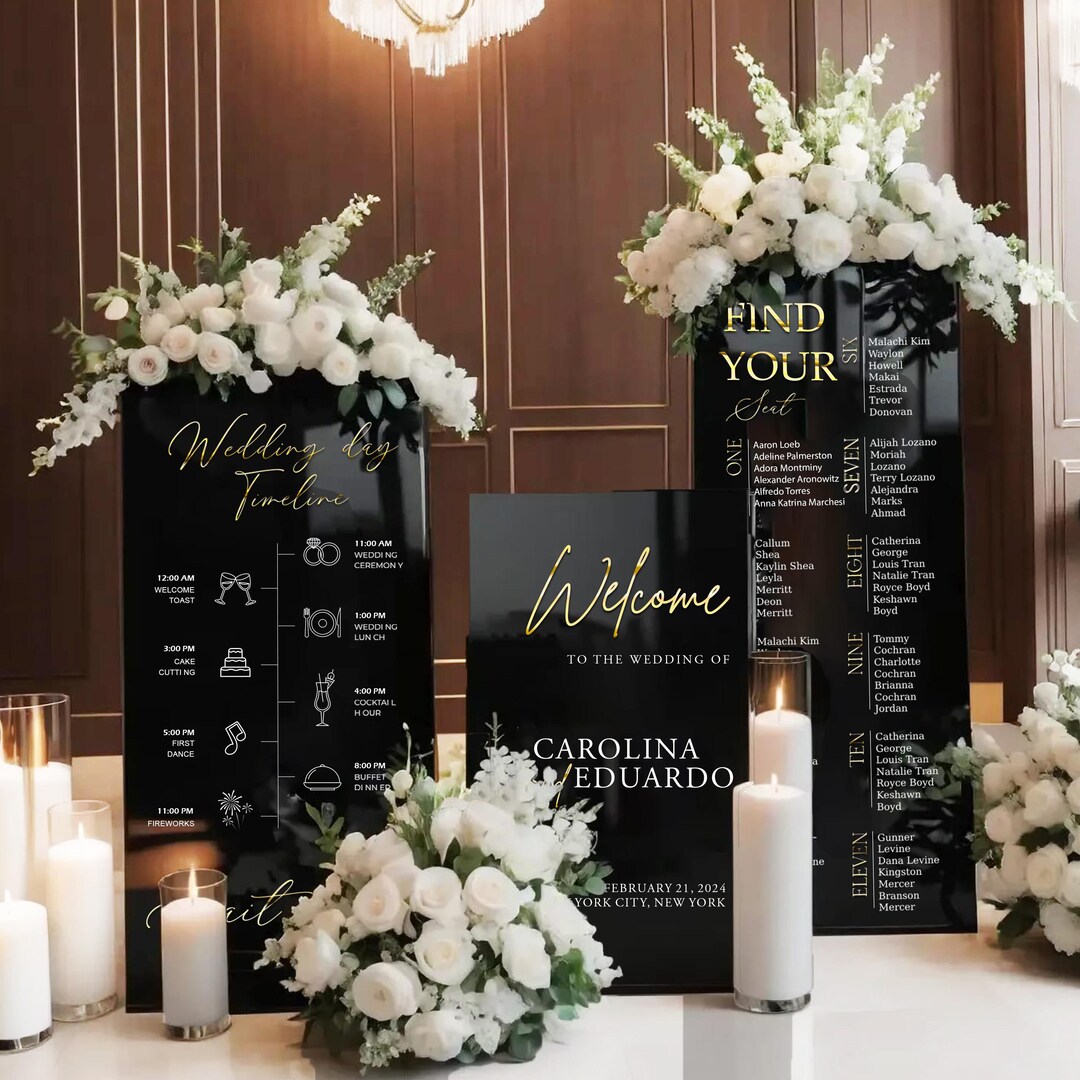 Elegant Seating Chart and Welcome Sign Wedding Sign Bundle Black ...