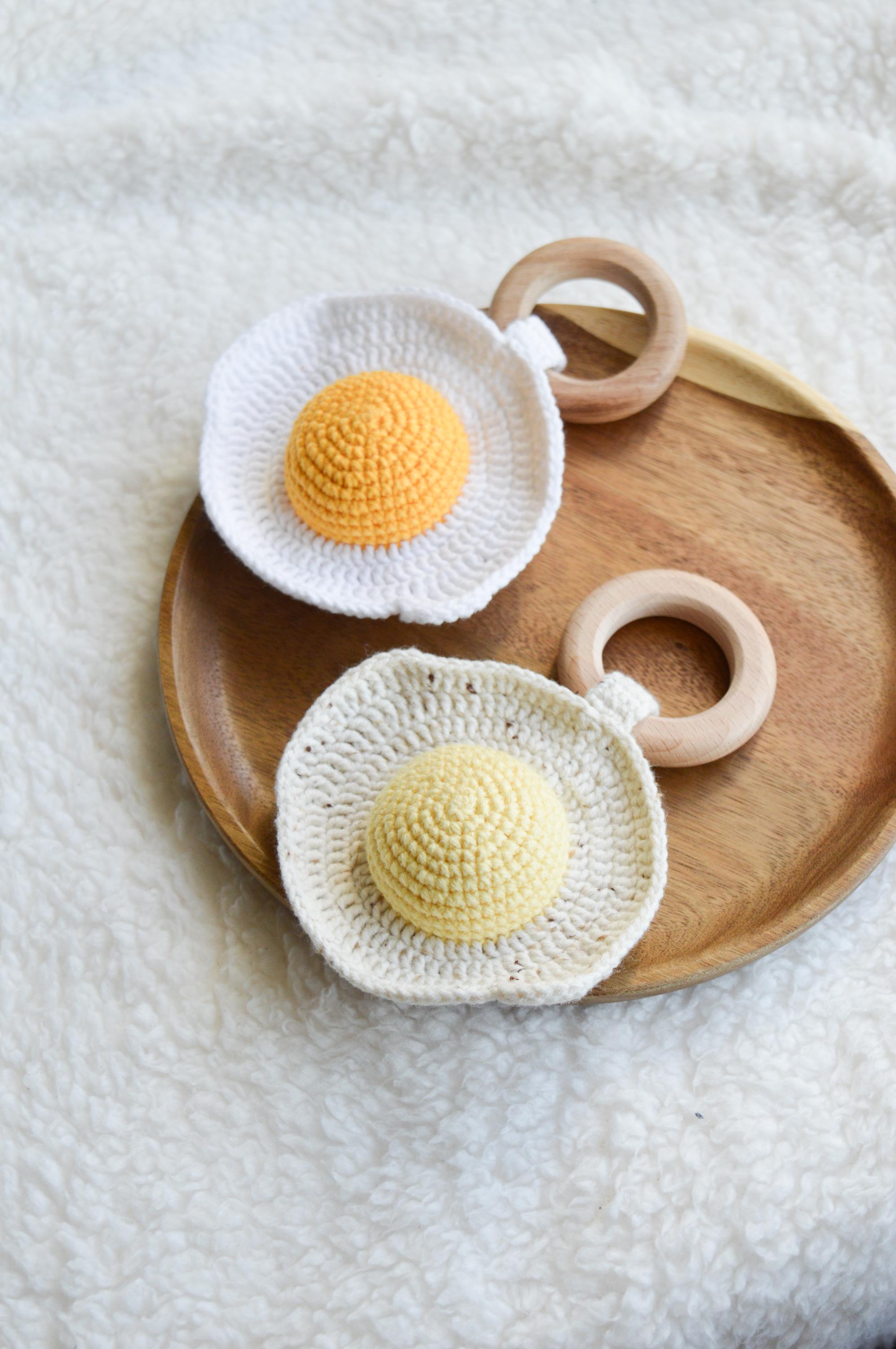 Easy Pattern Fried Egg Crochet Rattle, Large Agg Rattle Newborn Toy, Fake Eat Crochet Pattern ...