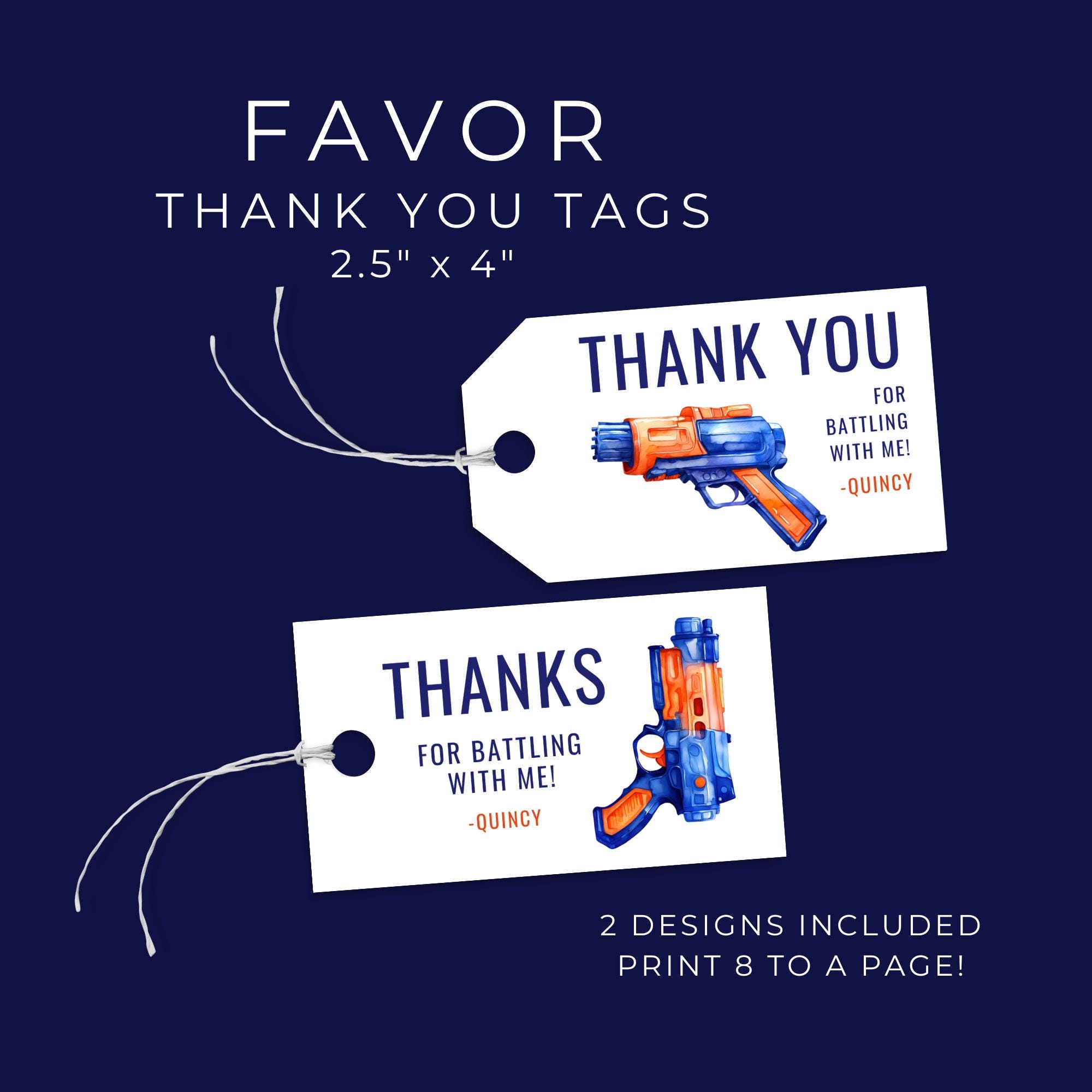 Dart Blaster Birthday Thank You Tags | Foam Dart Party Favors | Boy ...