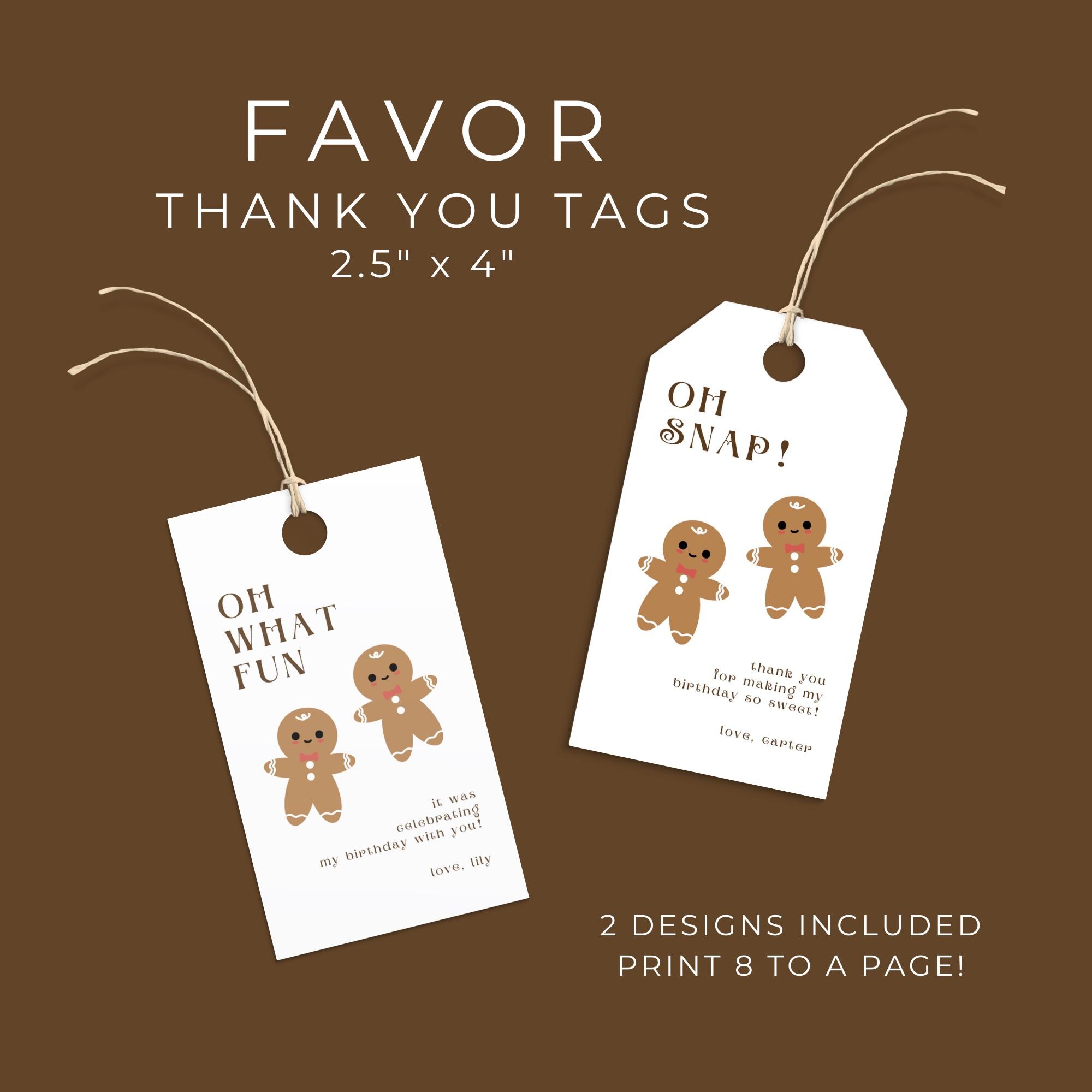 Gingerbread Cookie Birthday Thank You Tags | Christmas Party Favors ...