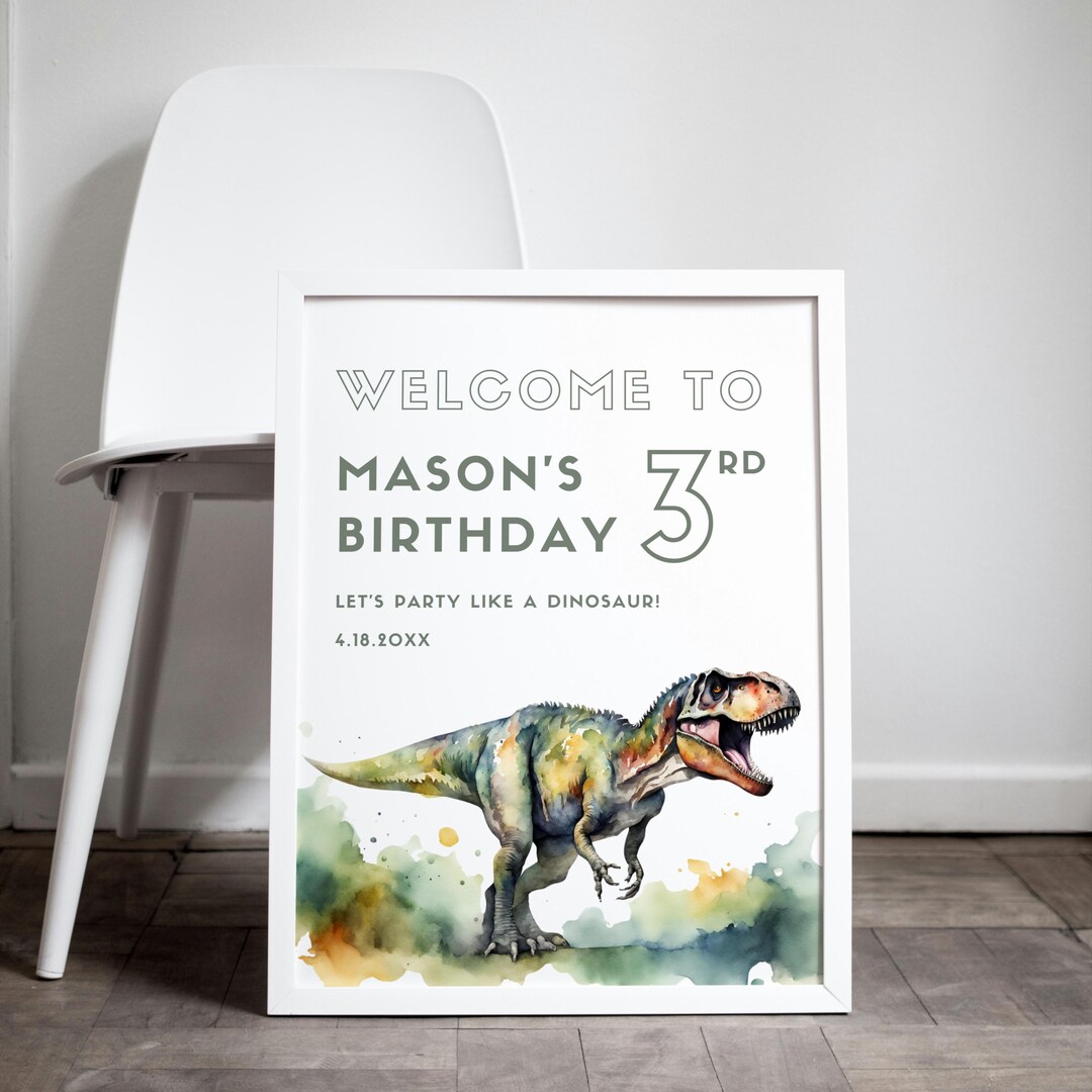 Dinosaur Birthday Welcome Sign | 16x20 Party Poster | Stomp Chomp Roar ...