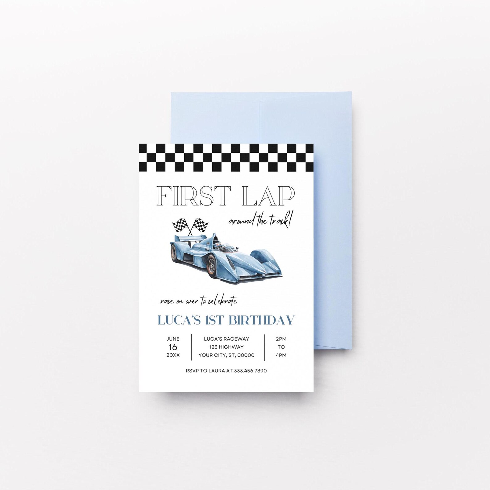 First Lap Around the Track Invitation | Watercolor Race Car | Boy 1st ...