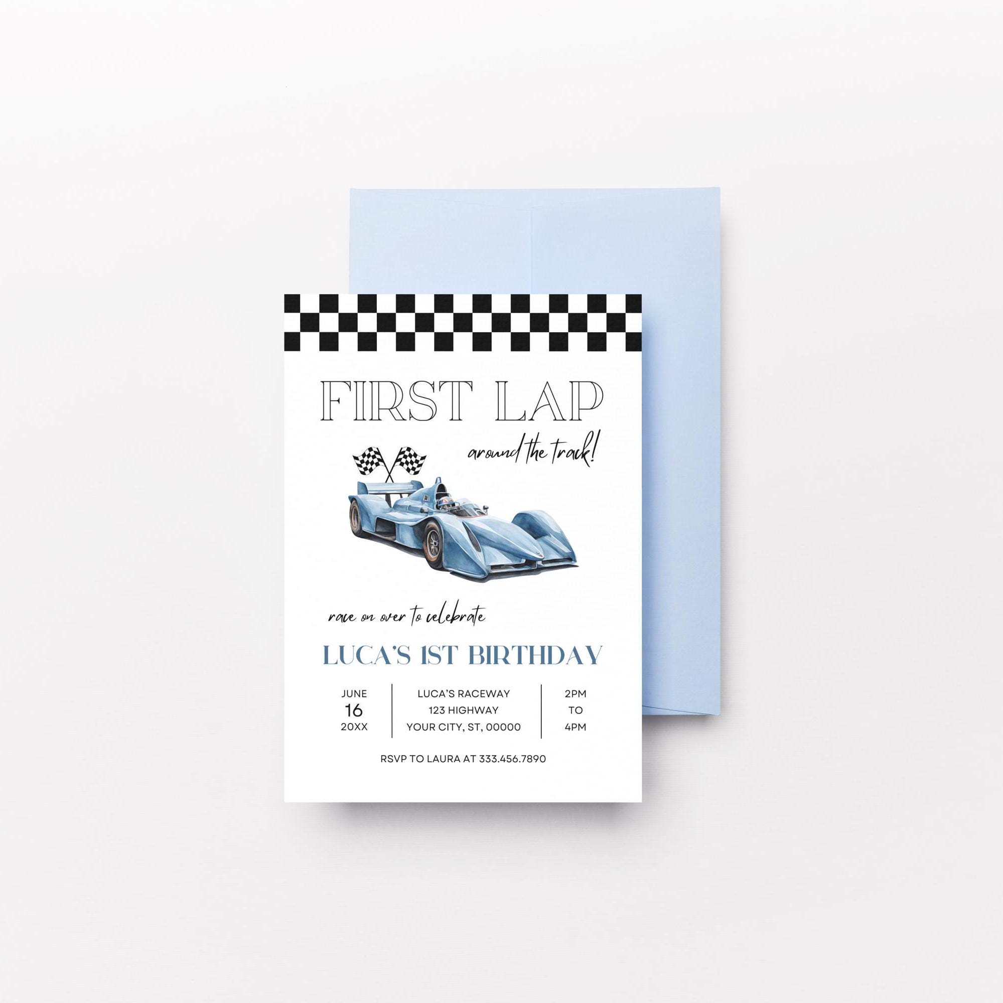 First Lap Around the Track Invitation | Watercolor Race Car | Boy 1st ...