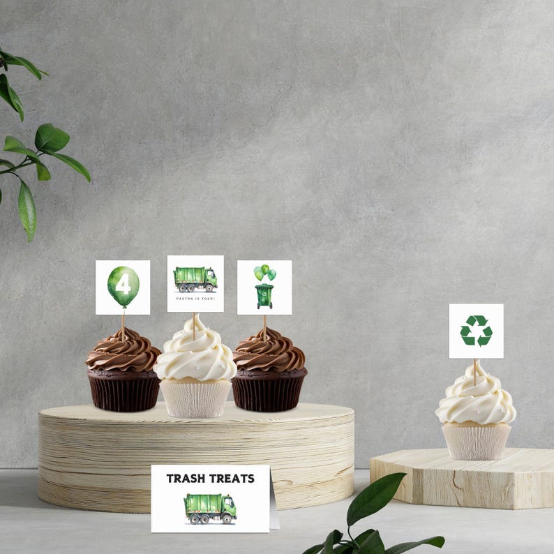 Garbage Truck Birthday Cupcake Toppers | Recycle Stickers | DIY Trash ...