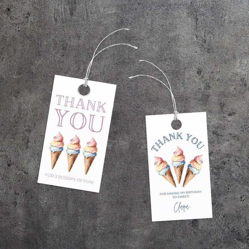 Three Scoops of Fun Birthday Thank You Tags | Ice Cream Party Favors ...