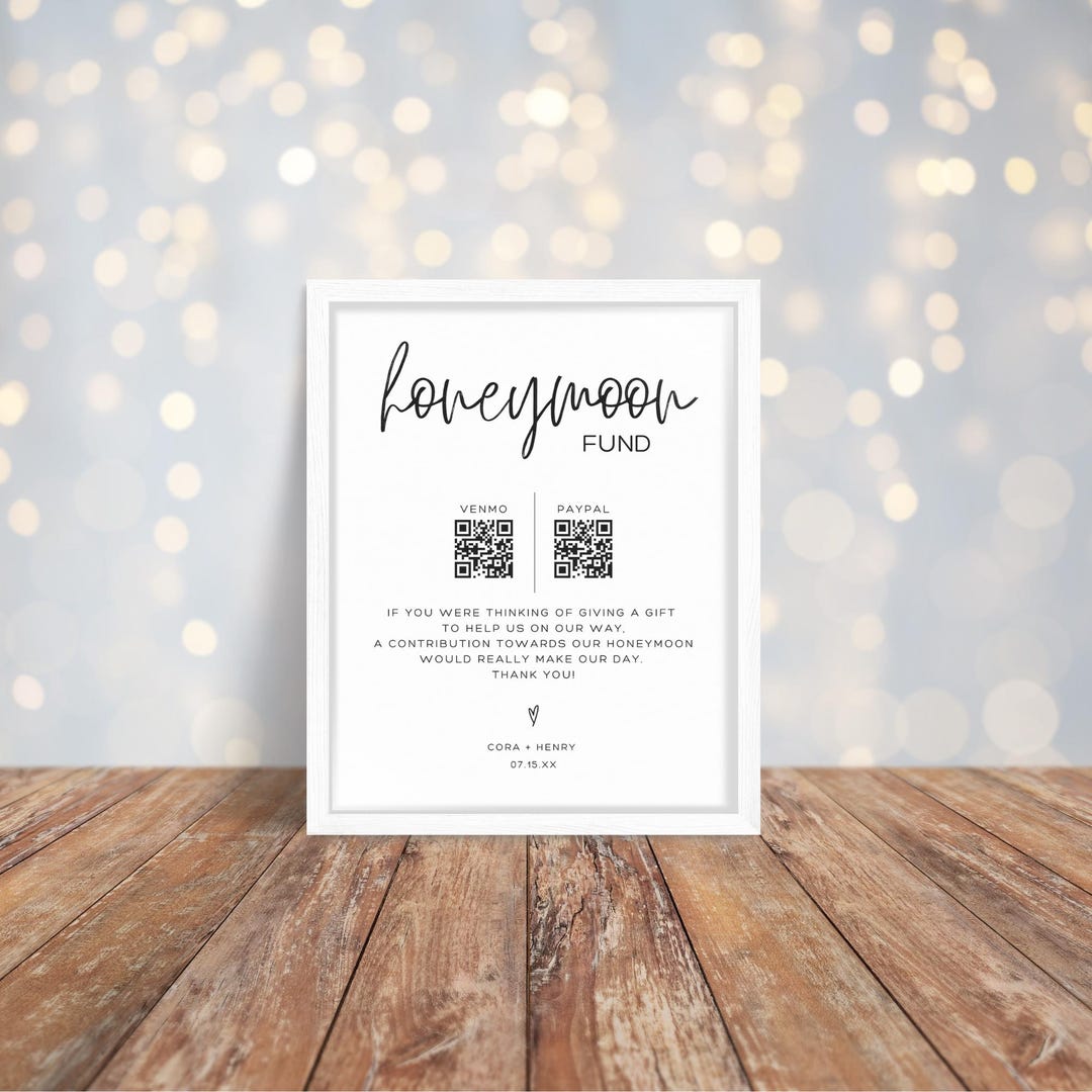 Minimalist Honeymoon Fund Sign | QR Code Monetary Contribution | Modern ...