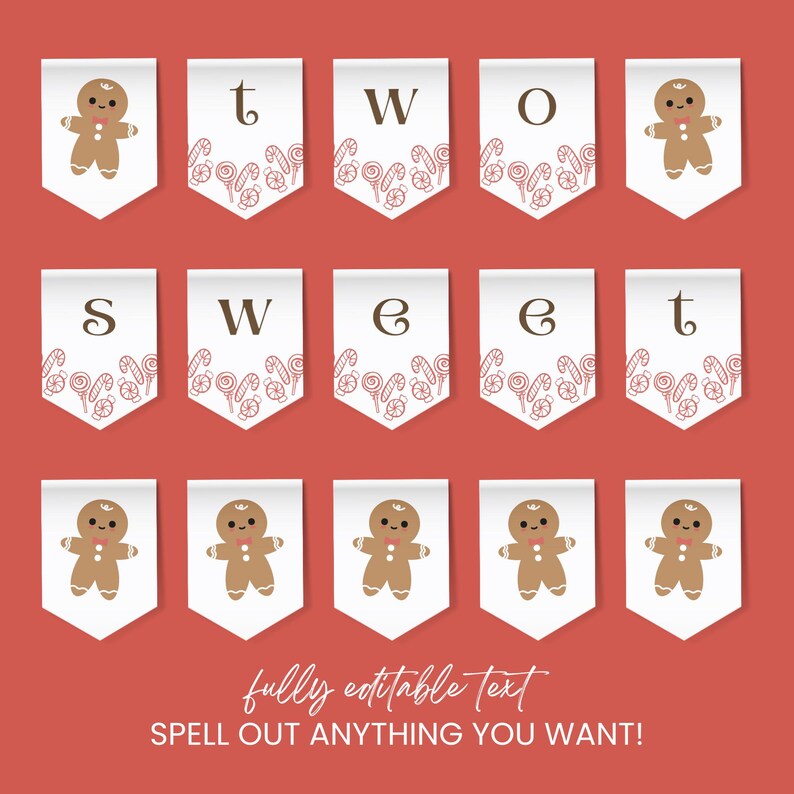 Two Sweet Christmas Birthday Banner | DIY Gingerbread Pennant ...