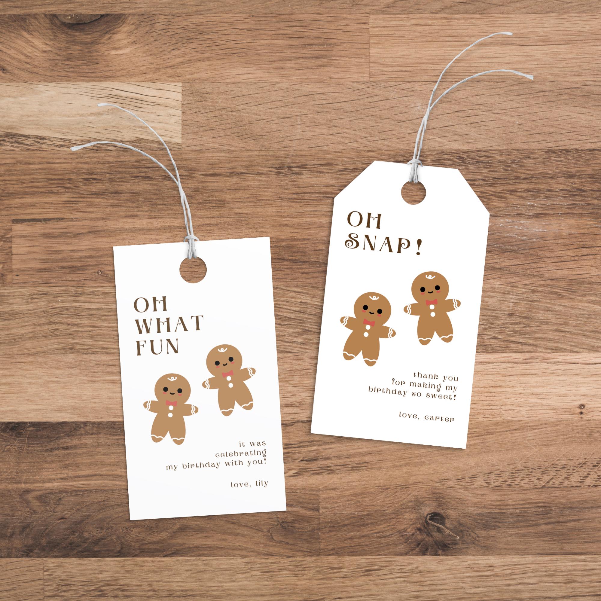 Gingerbread Cookie Birthday Thank You Tags | Christmas Party Favors ...