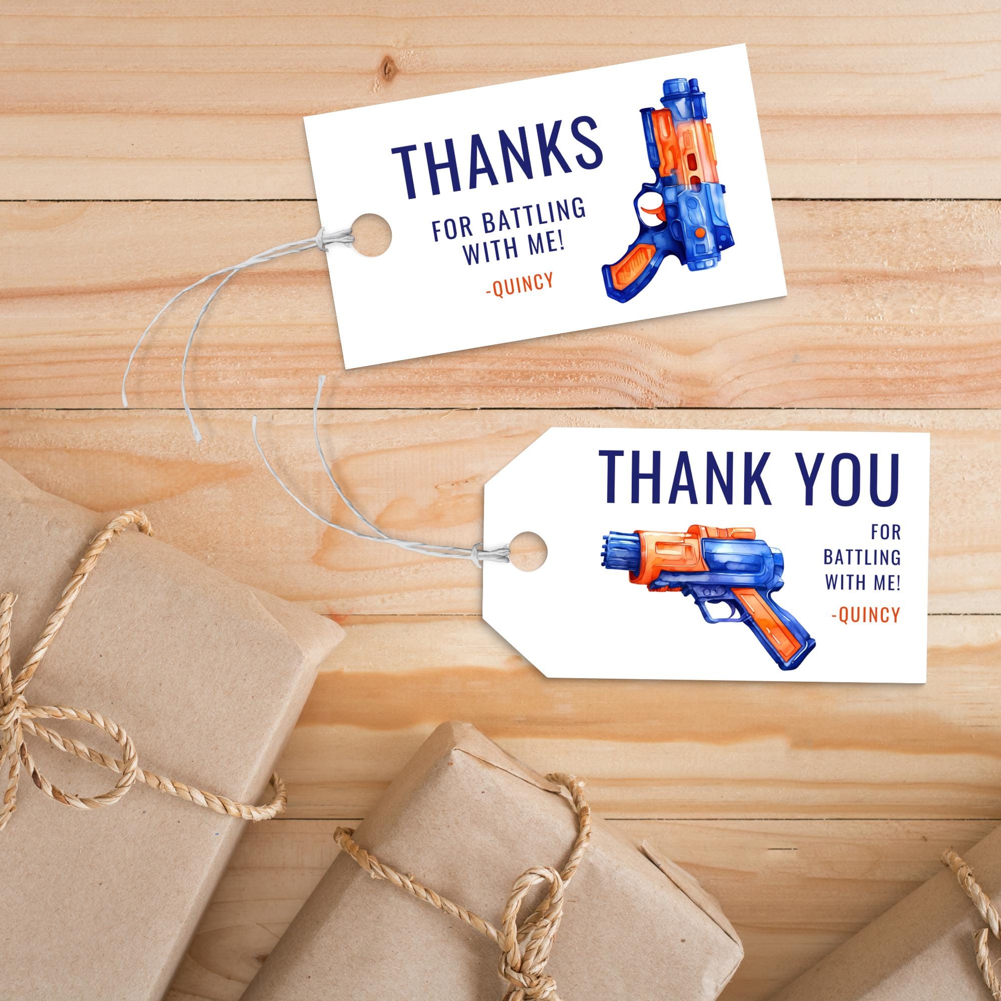 Dart Blaster Birthday Thank You Tags | Foam Dart Party Favors | Boy ...