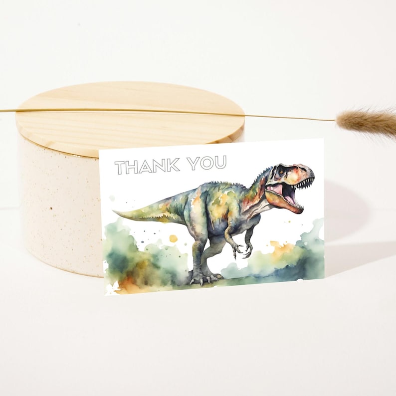 Dinosaur Thank You Card | T-rex Dino Birthday Party | DIY Watercolor ...