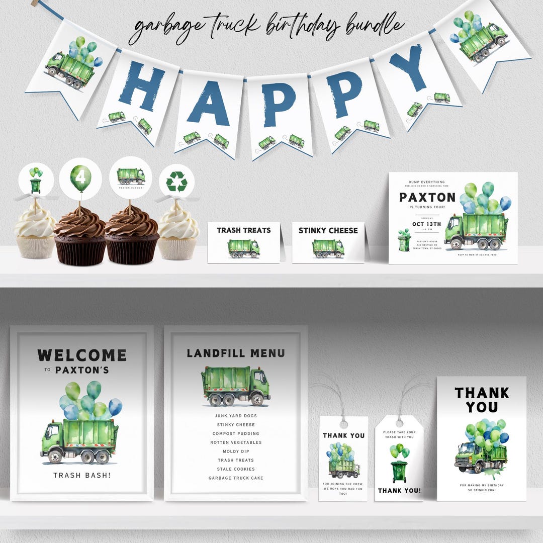 Garbage Truck Birthday Bundle | Party Printables | Trash Bash | Recycle ...