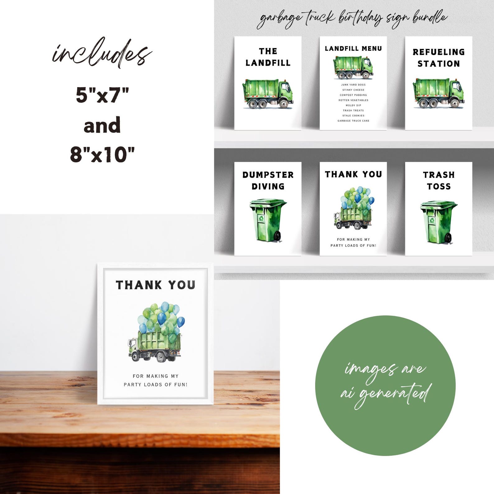 Garbage Truck Birthday Party Sign Bundle | Recycle Celebration | Trash ...