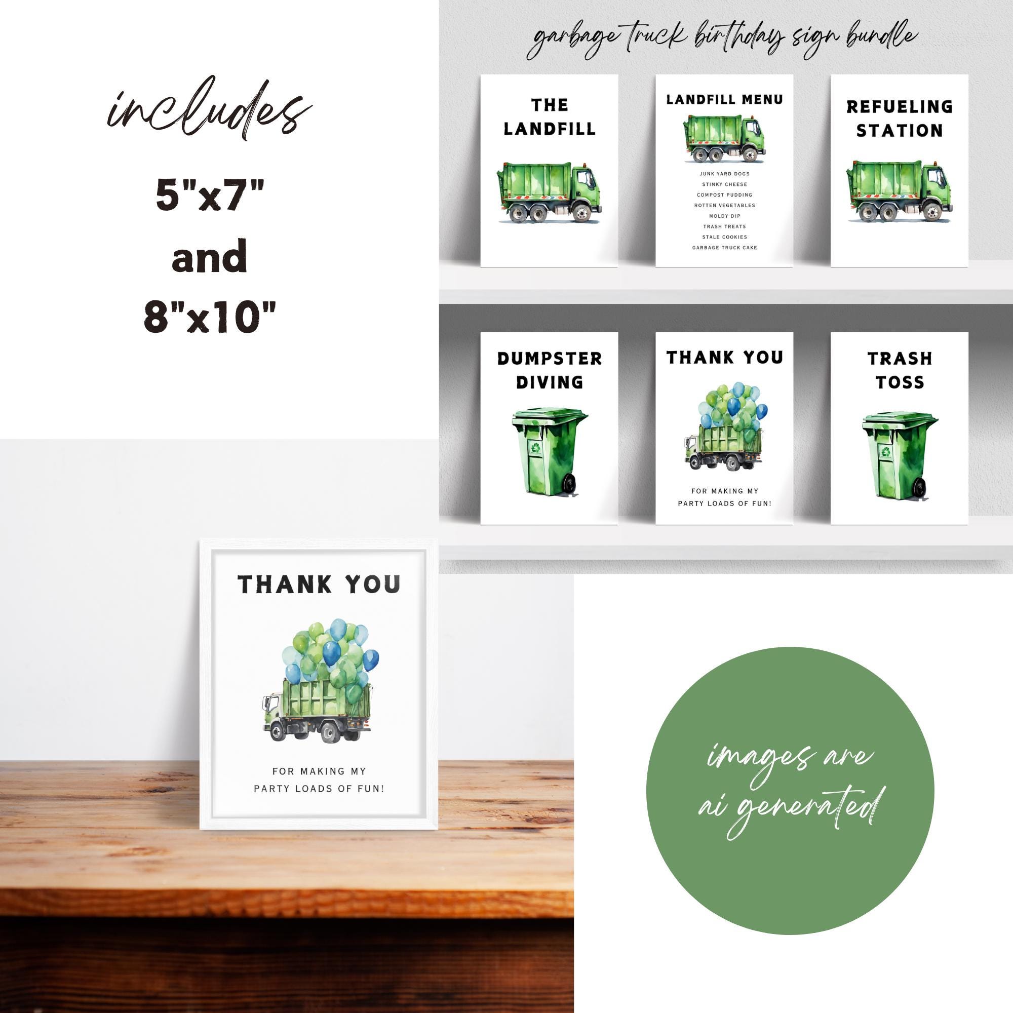 Garbage Truck Birthday Party Sign Bundle | Recycle Celebration | Trash ...