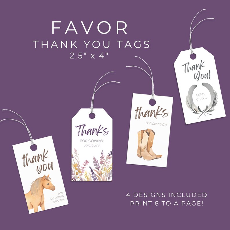Pony Birthday Thank You Tags | Horse Ride Party Favors | Saddle up ...