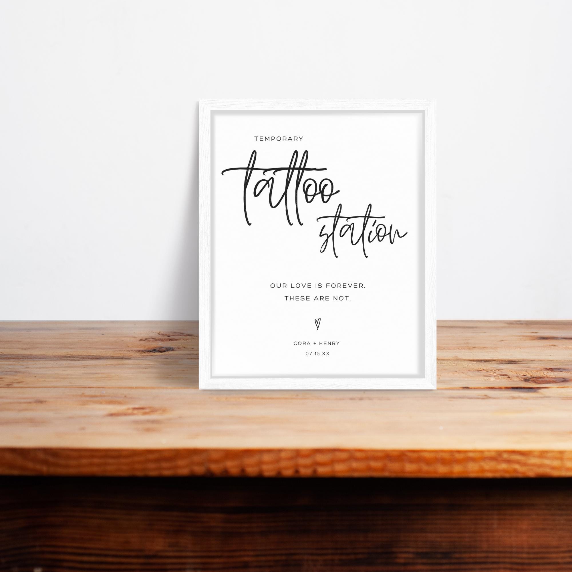 Minimalist Wedding Temporary Tattoo Station Sign | Simple Reception ...