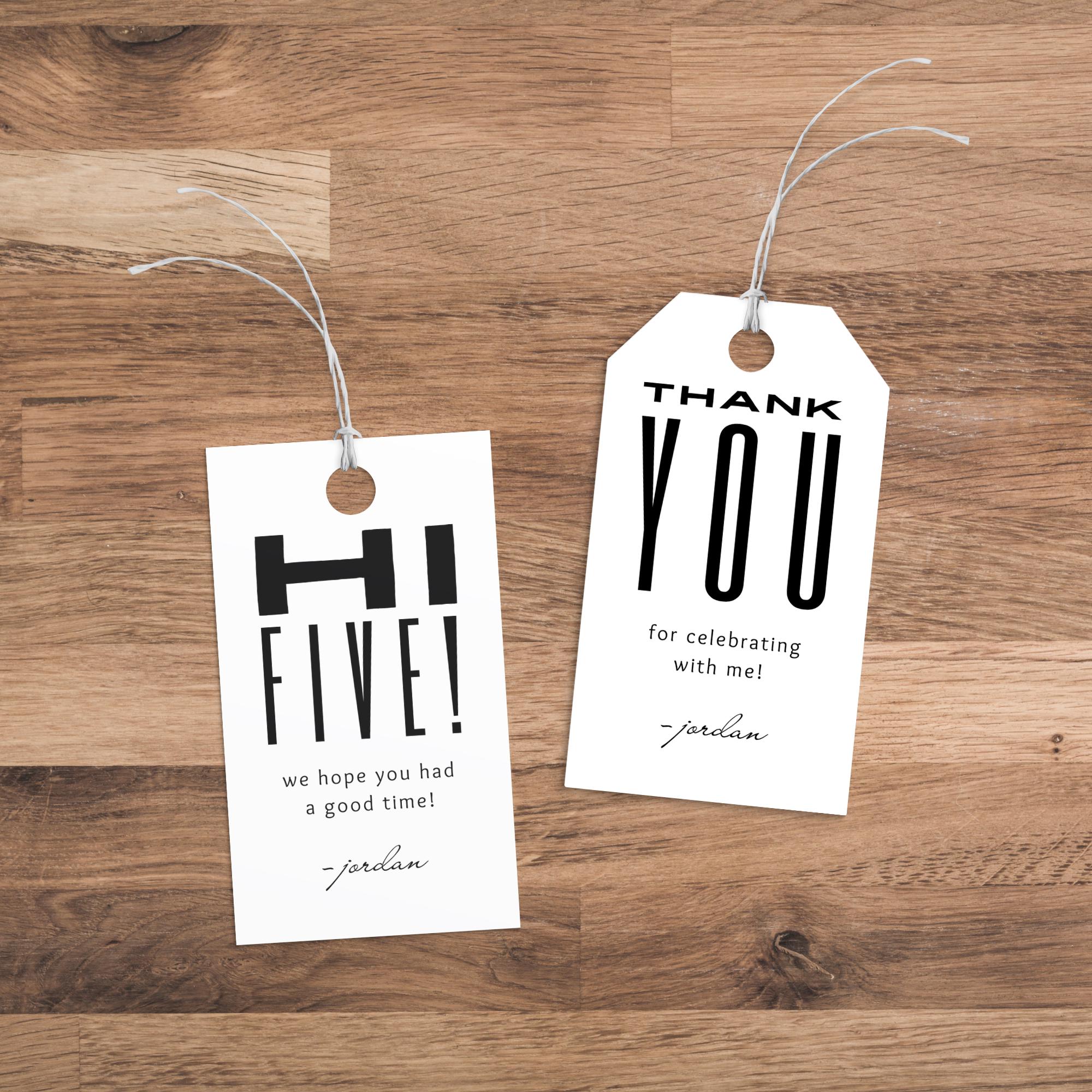 Hi Five! Birthday Thank You Tags | High Five Party Favors | 5 Year Old ...