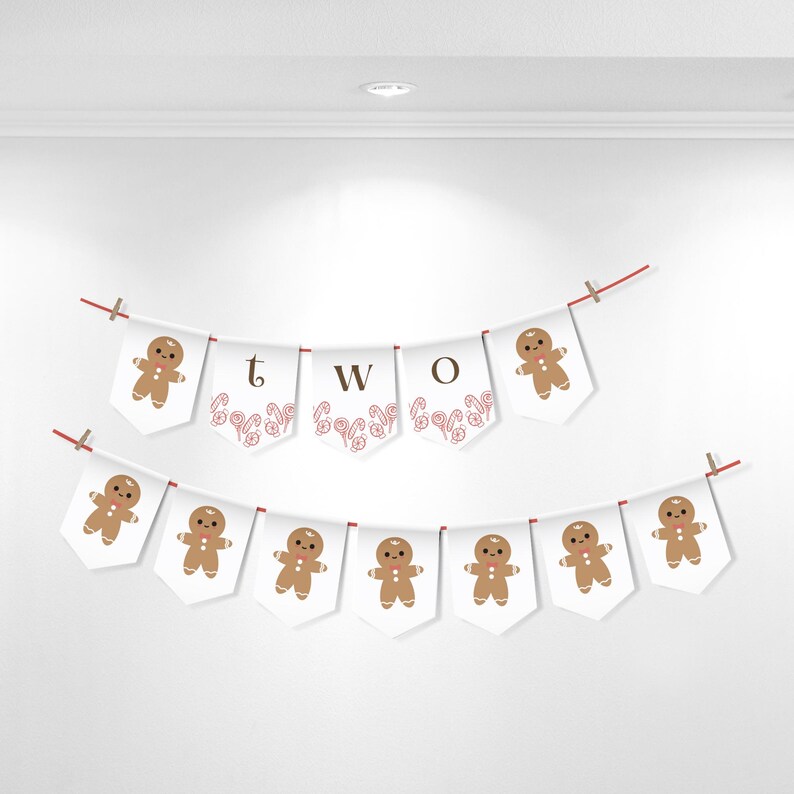 Two Sweet Christmas Birthday Banner | DIY Gingerbread Pennant ...