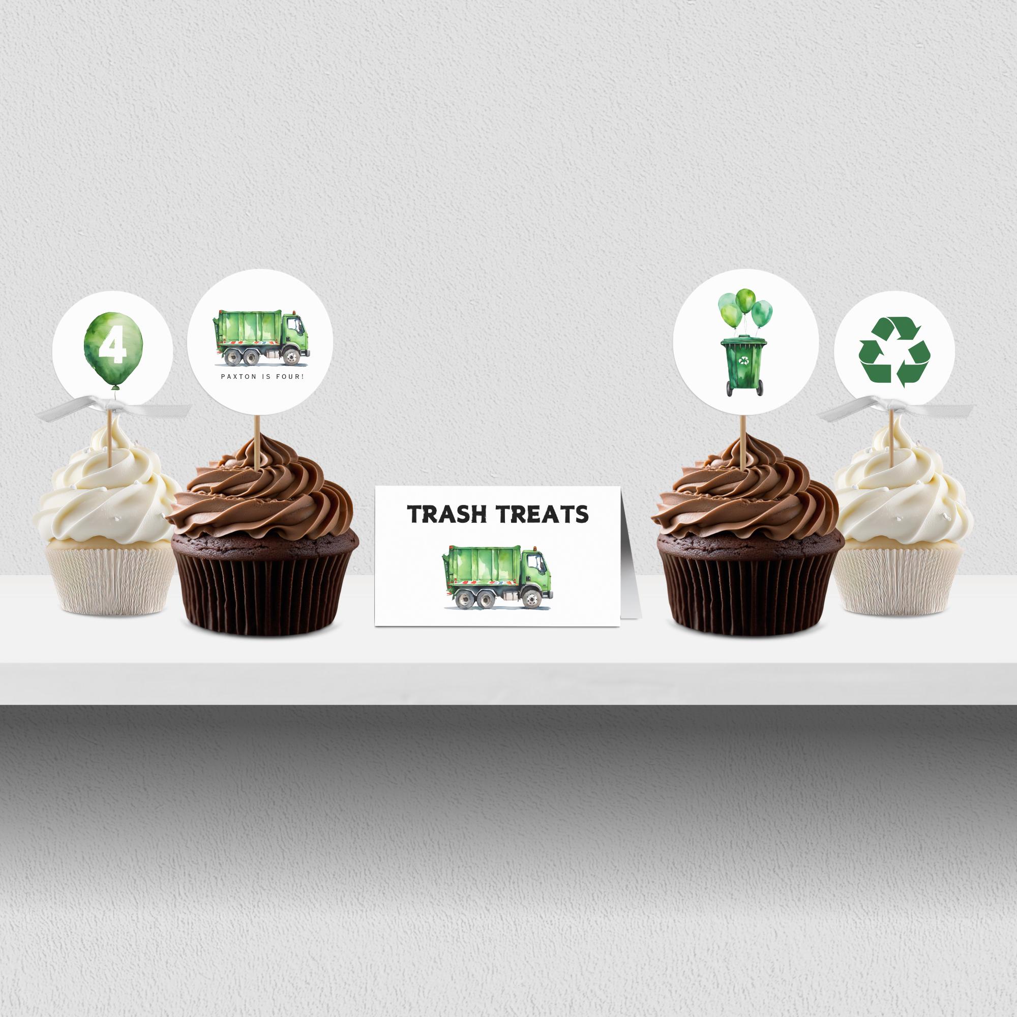Garbage Truck Birthday Cupcake Toppers | Recycle Stickers | DIY Trash ...
