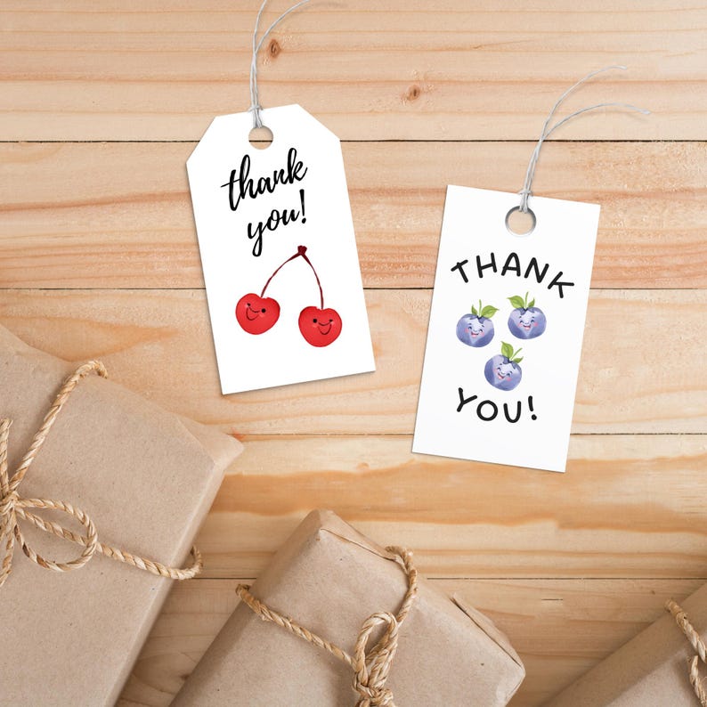 Dancing Fruit Birthday Thank You Tags | Sweet One Party Favor | Sensory ...