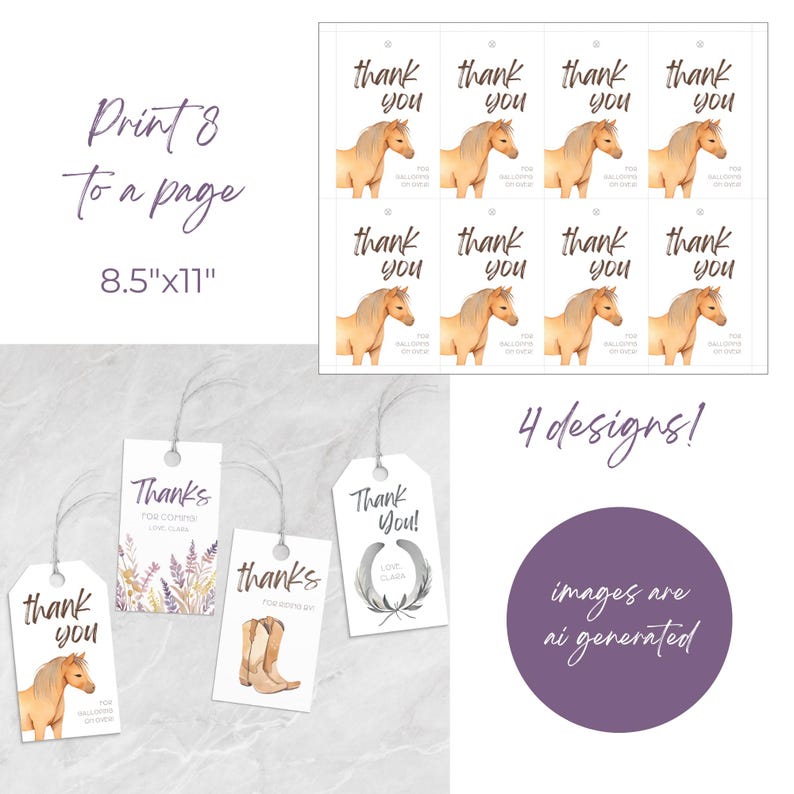 Pony Birthday Thank You Tags | Horse Ride Party Favors | Saddle up ...