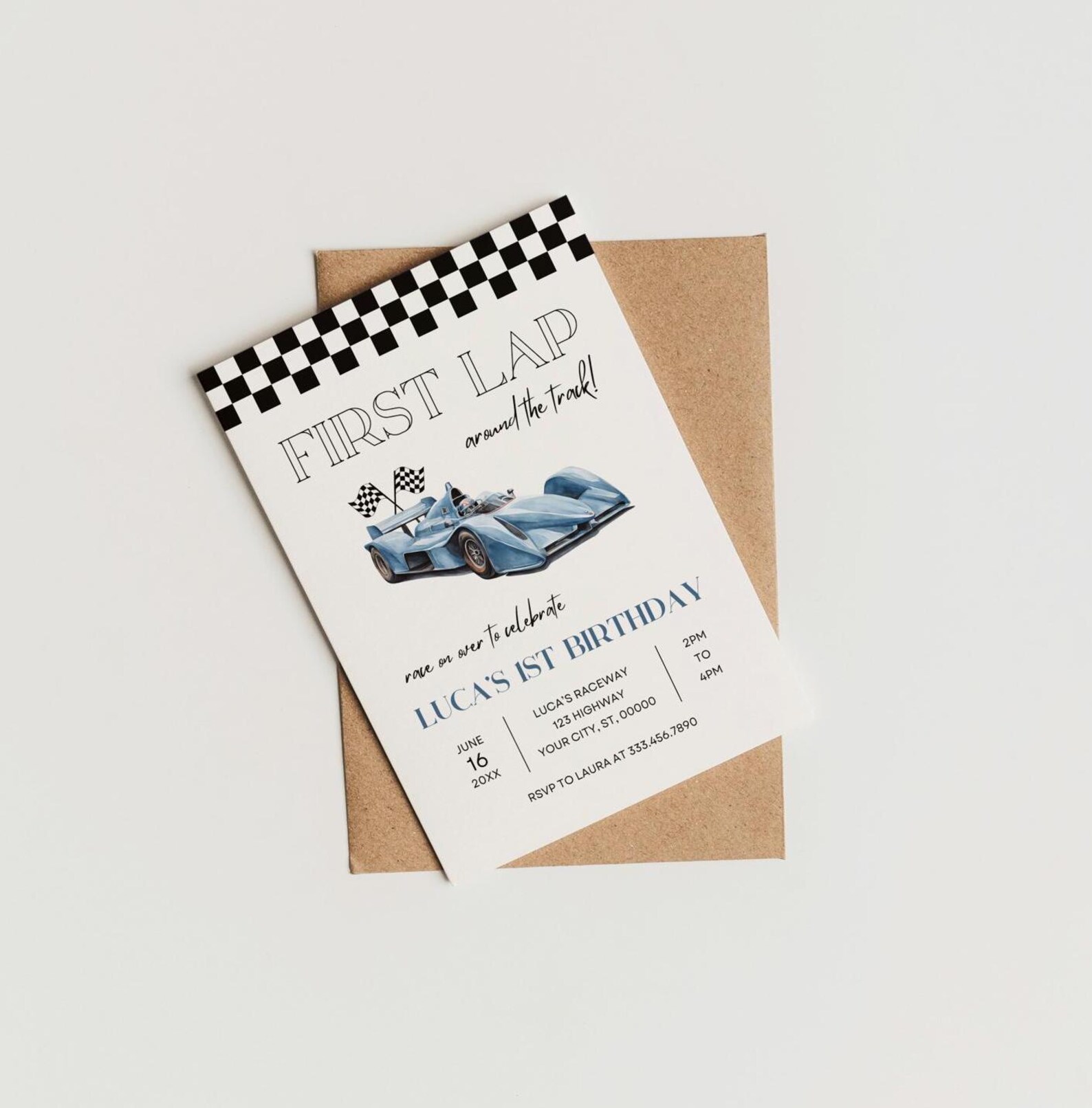First Lap Around the Track Invitation | Watercolor Race Car | Boy 1st ...