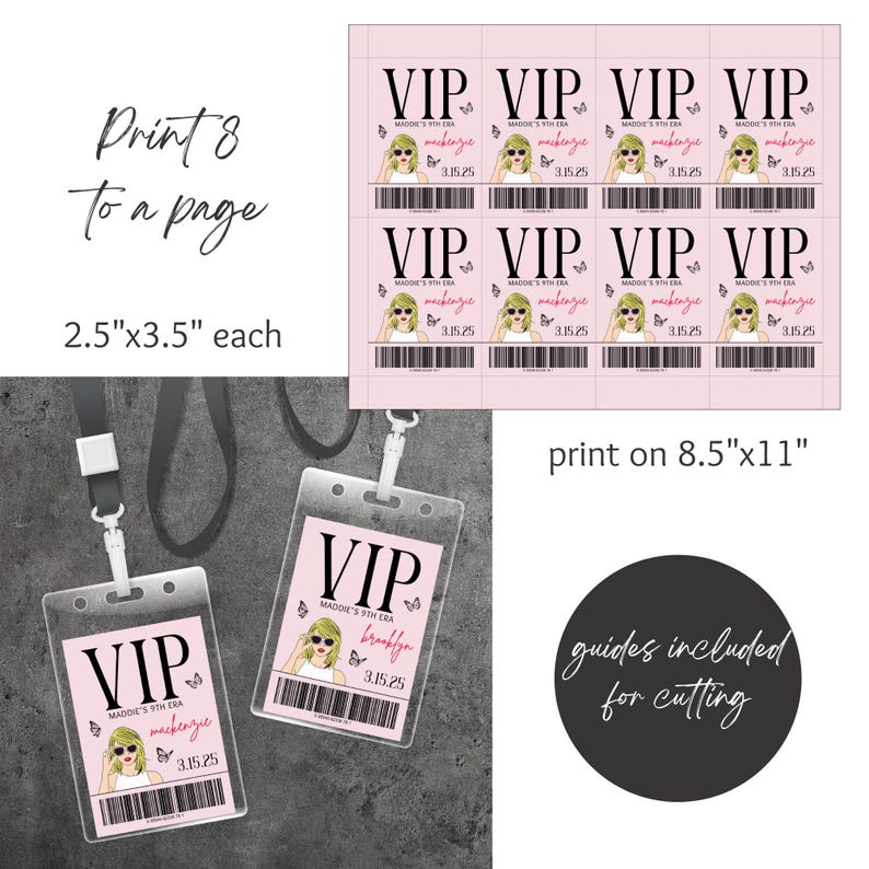 Taylor Concert VIP Pass | 2.5x3.5in Cards | Party Favors | Lanyard ...