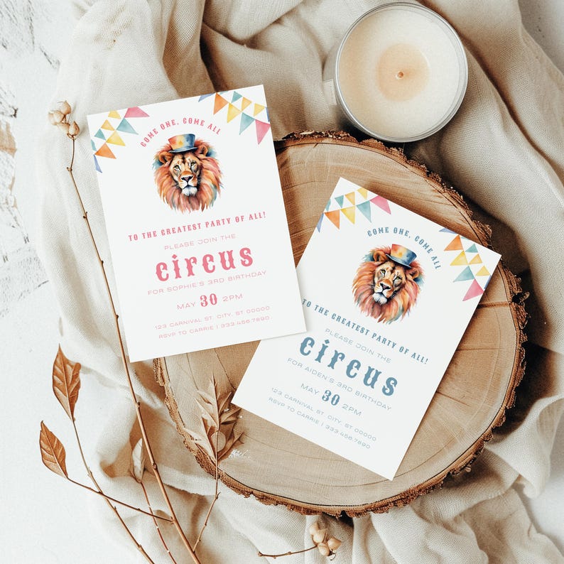 Pastel Circus Birthday Party Invitation | Watercolor Evite | Fairground ...