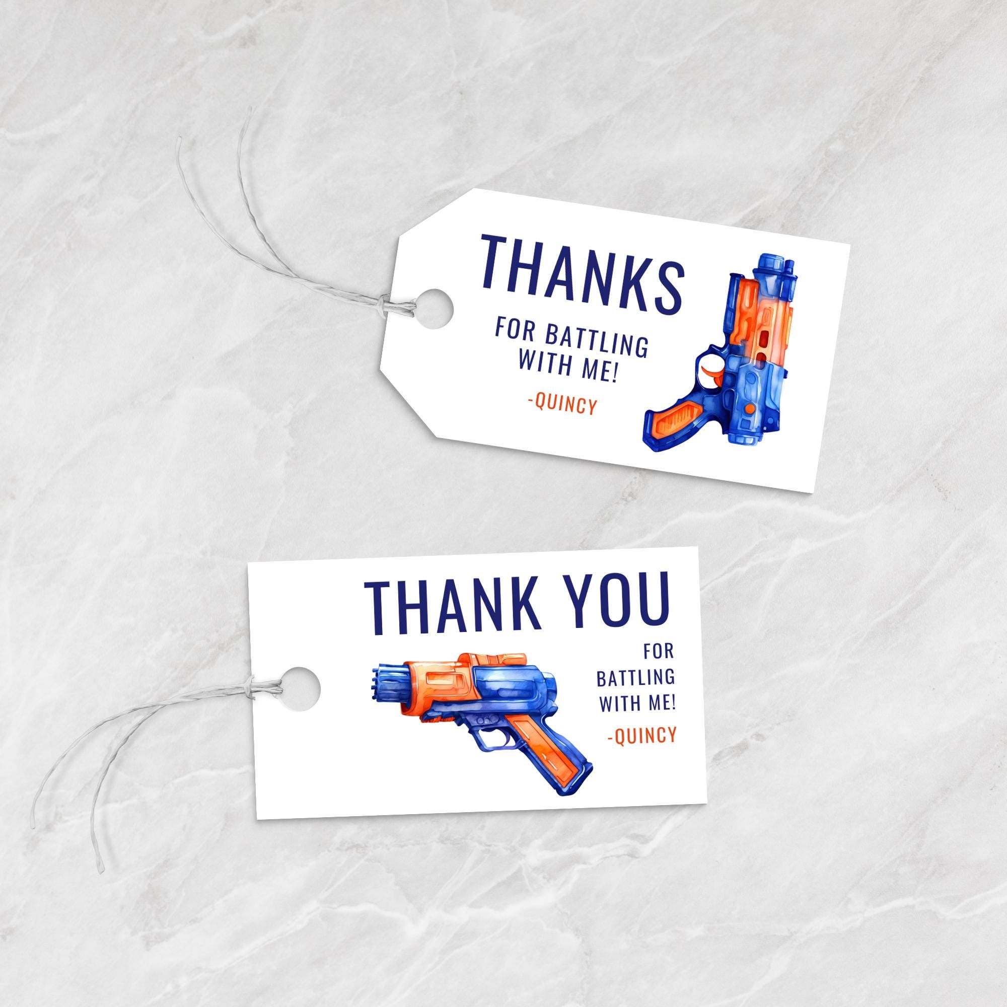 Dart Blaster Birthday Thank You Tags | Foam Dart Party Favors | Boy ...