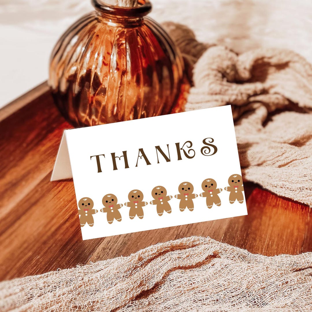 Gingerbread Man Thank You Card | Christmas Cookie Birthday Party | DIY ...