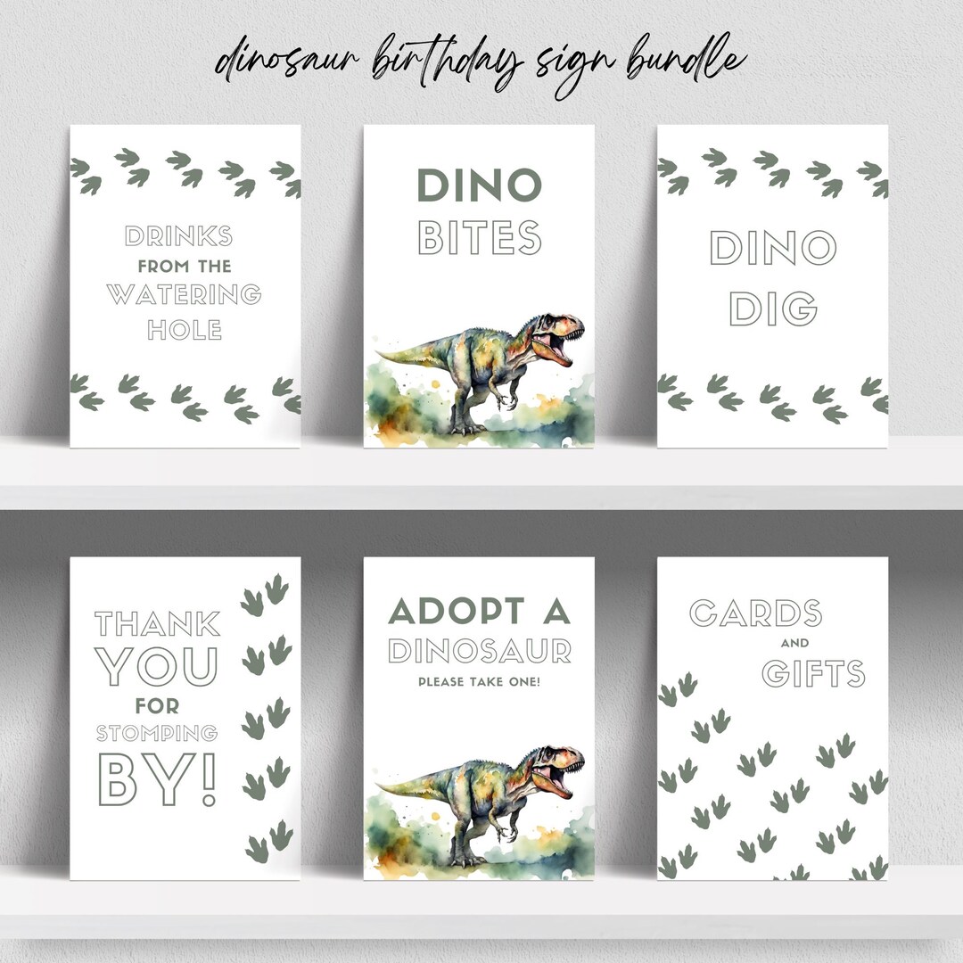 Dinosaur Birthday Party Sign Bundle | T-rex Dino Bday 8x10 Signage ...