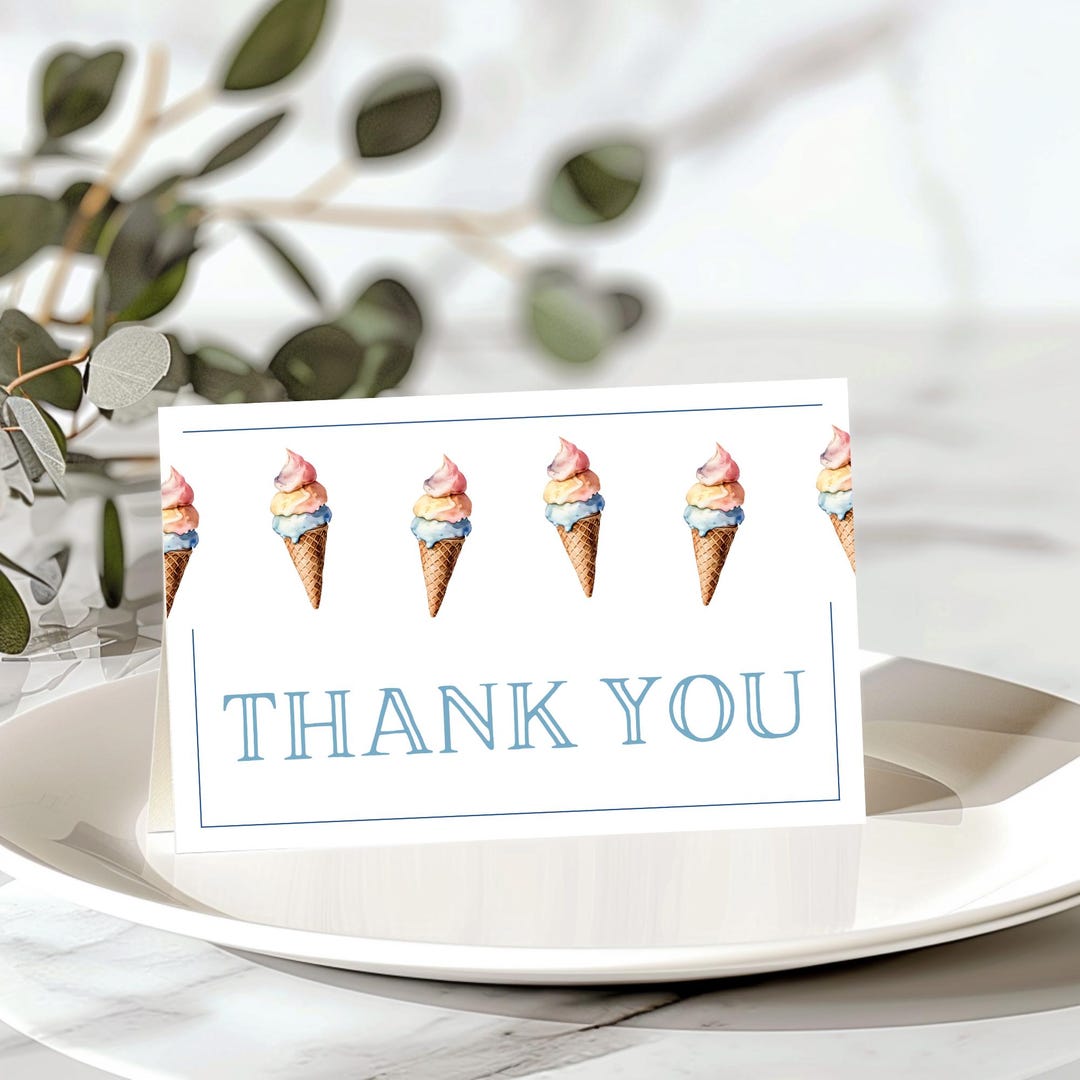 Ice Cream Thank You Card | Three Scoops of Fun Birthday Party | DIY ...