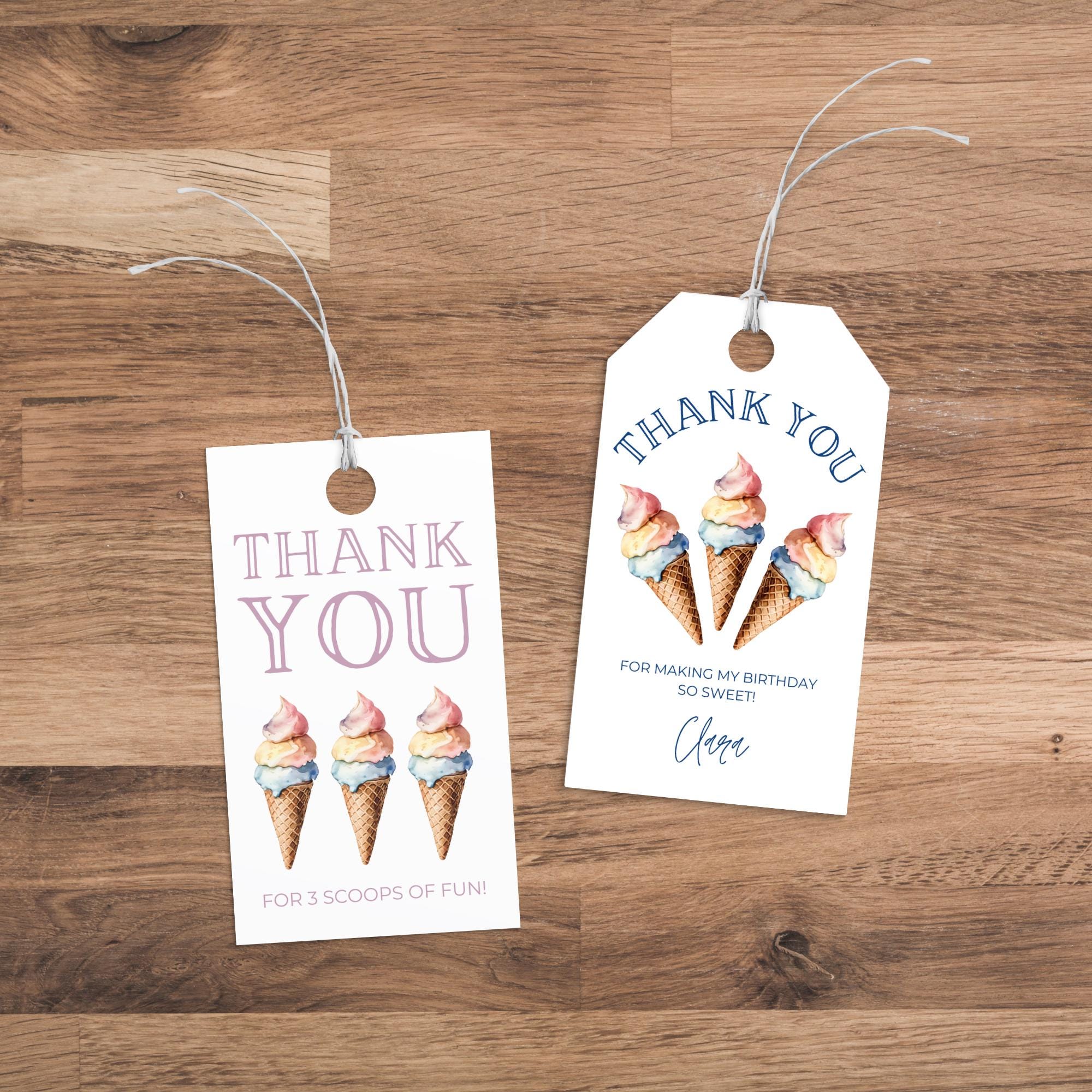 Three Scoops of Fun Birthday Thank You Tags | Ice Cream Party Favors ...