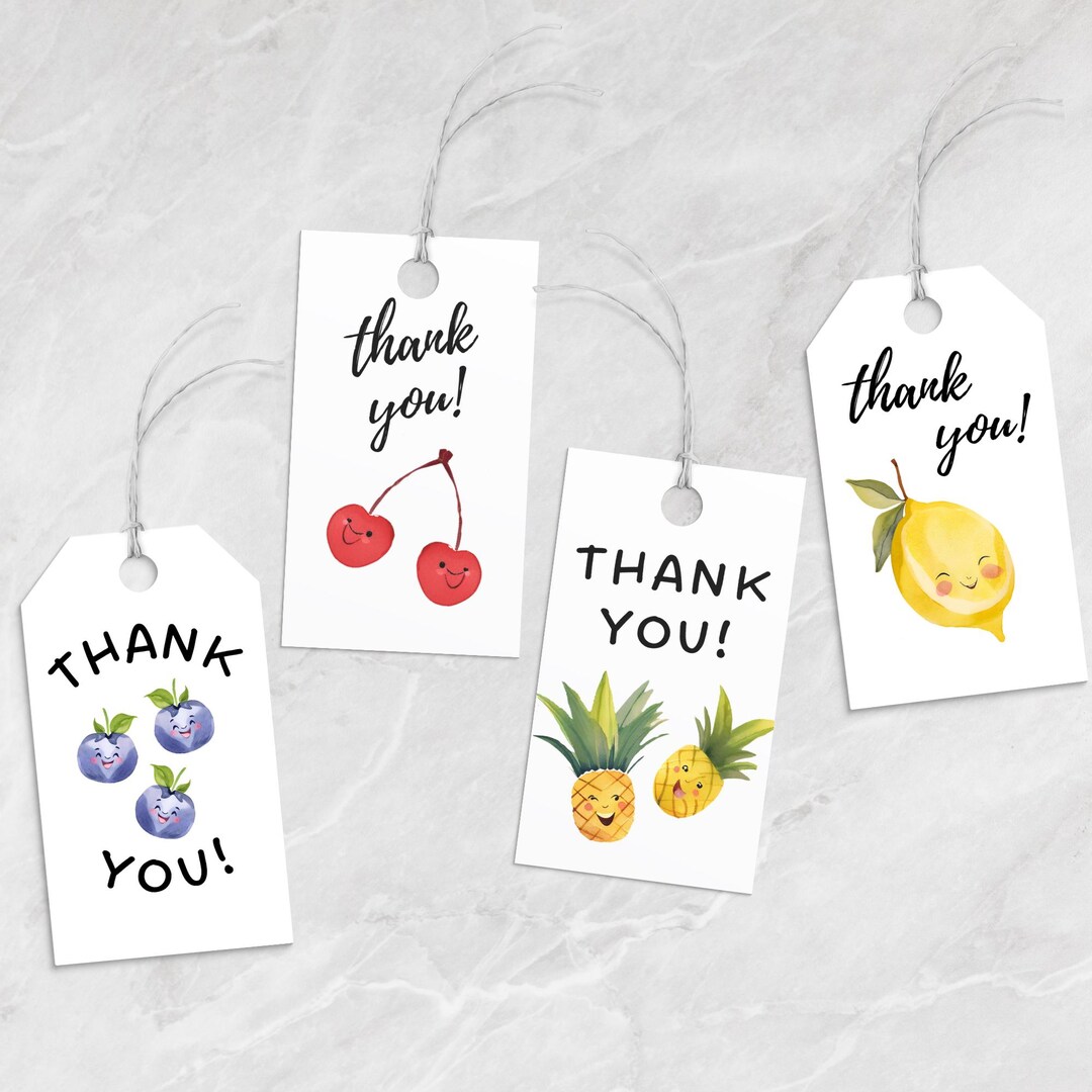 Dancing Fruit Birthday Thank You Tags | Sweet One Party Favor | Sensory ...