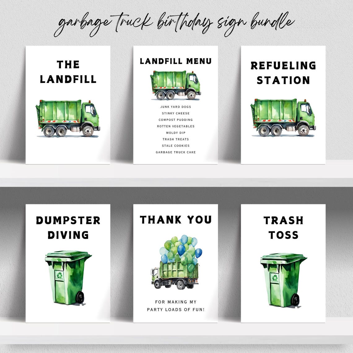 Garbage Truck Birthday Party Sign Bundle | Recycle Celebration | Trash ...