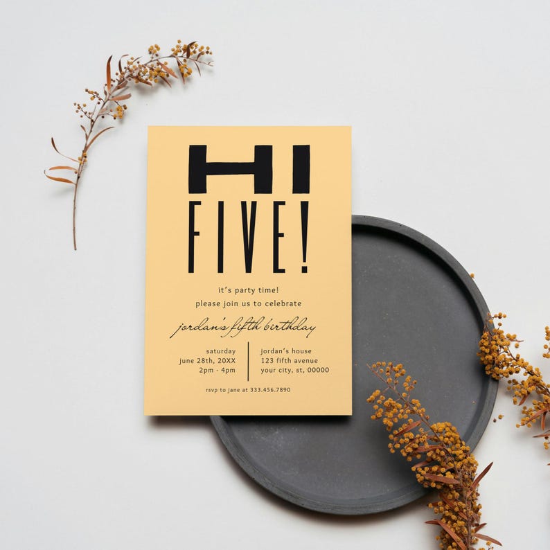 Hi Five! Birthday Party Invitation | High Five Invite | 5 Year Old ...