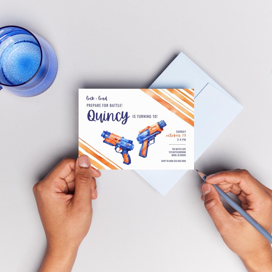 Dart Blaster Birthday Party Invitation | Foam Dart | Boy Battle ...