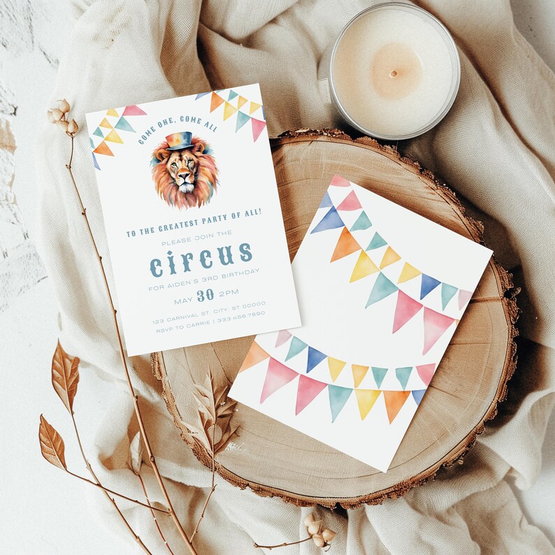 Pastel Circus Birthday Party Invitation | Watercolor Evite | Fairground ...