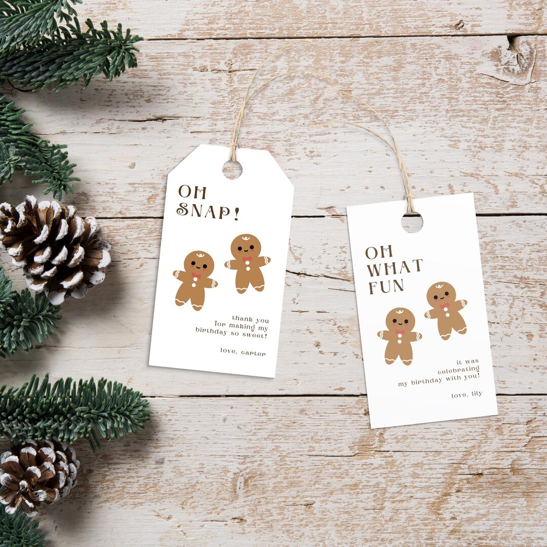 Gingerbread Cookie Birthday Thank You Tags | Christmas Party Favors ...