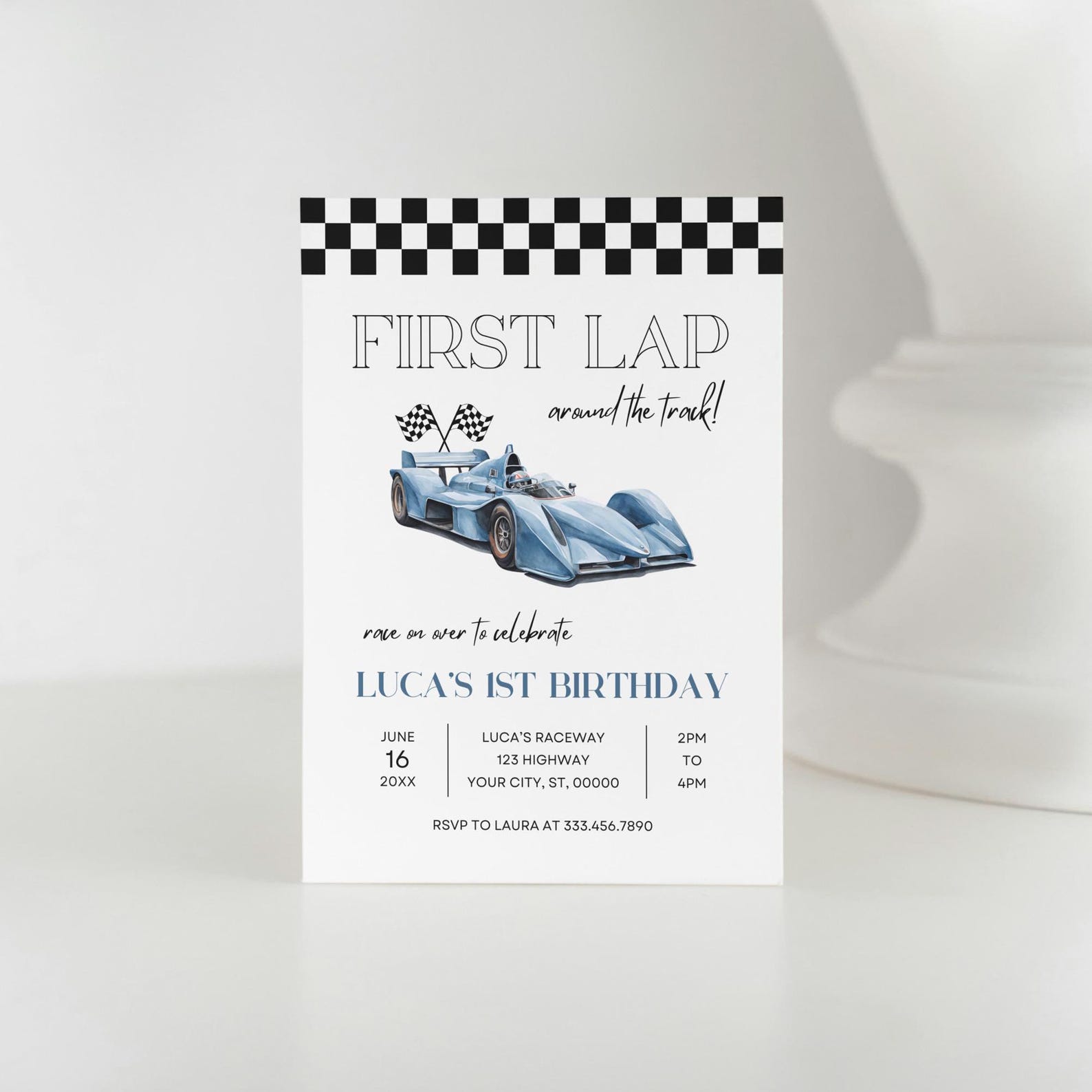 First Lap Around the Track Invitation | Watercolor Race Car | Boy 1st ...