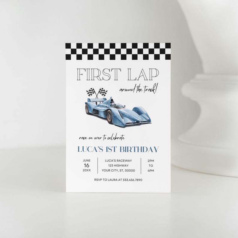 First Lap Around the Track Invitation | Watercolor Race Car | Boy 1st ...