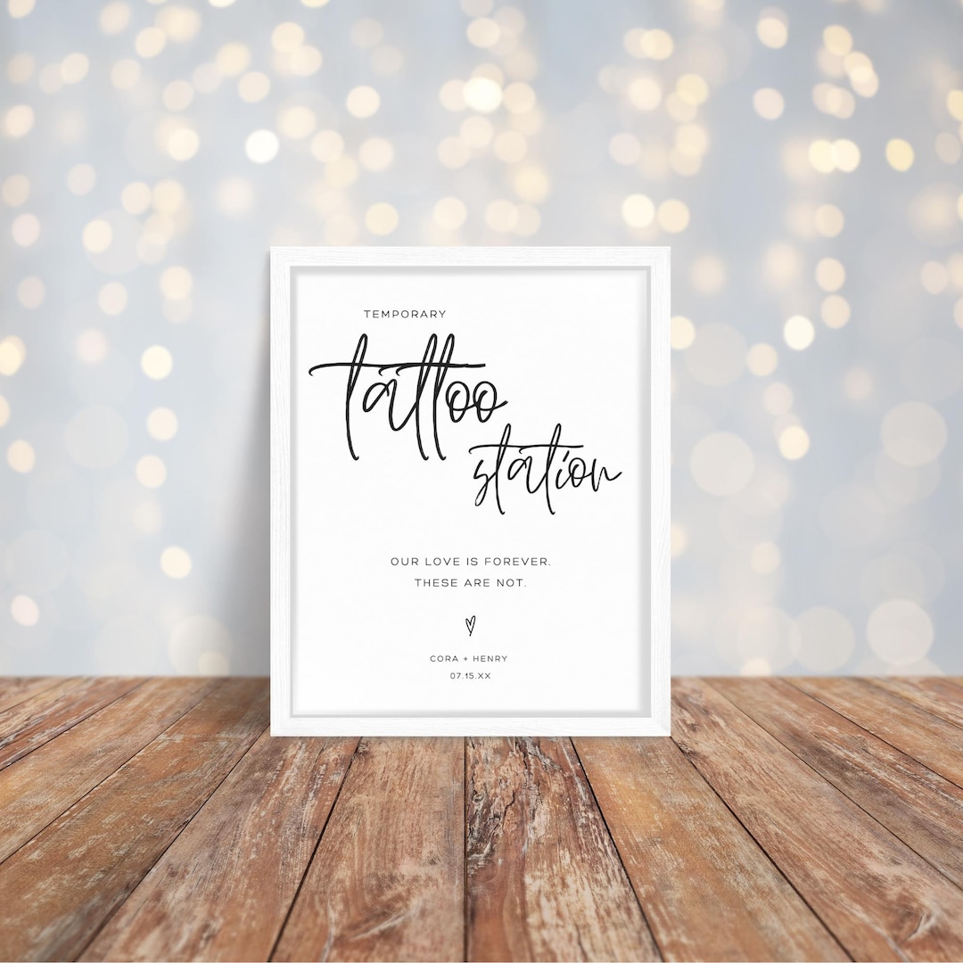 Minimalist Wedding Temporary Tattoo Station Sign | Simple Reception ...