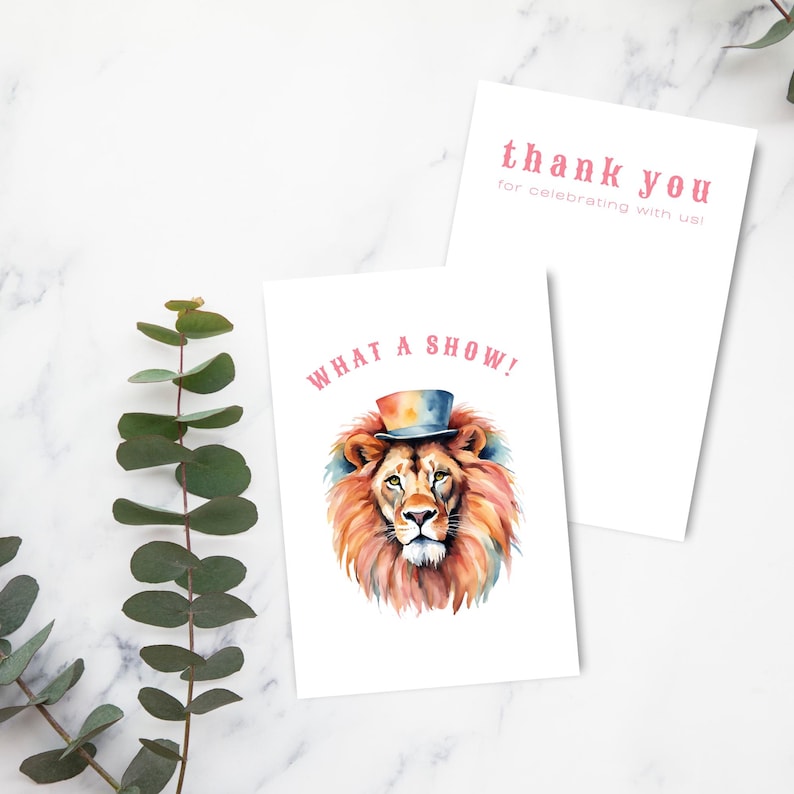 Pastel Circus Lion Thank You Card | Carnival Birthday Party | DIY ...