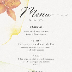 A Lovely Floral Menu for Your Wedding Day - Etsy