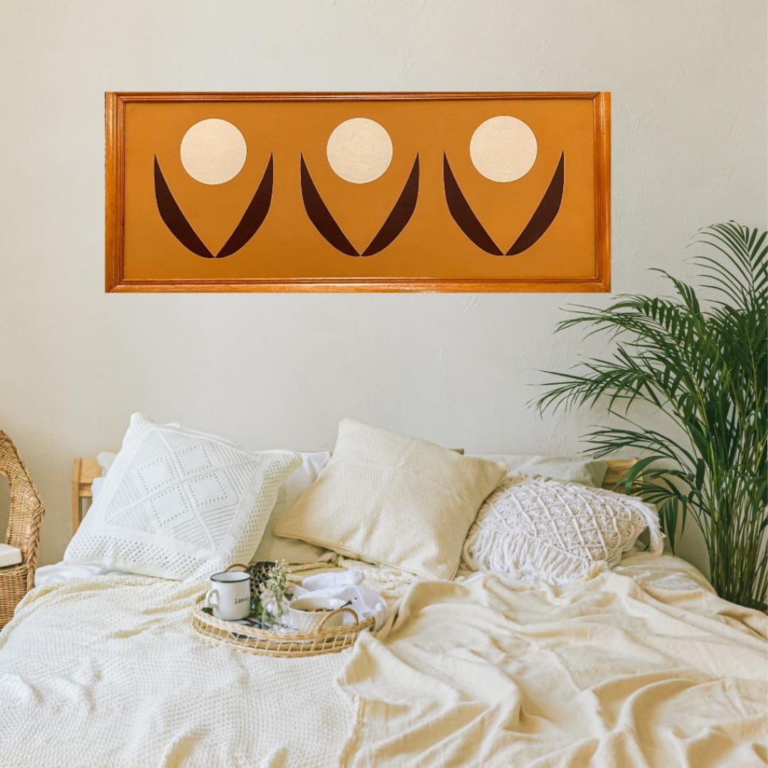 Mod Flower Painting in Vintage Frame/yellow Ochre/groovy Wall Art/70's ...